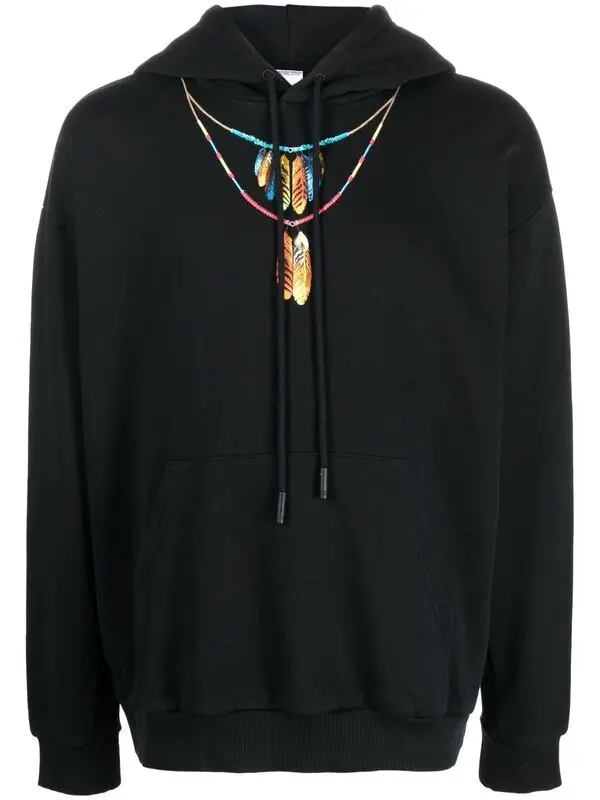 MARCELO BURLON COUNTY OF MILAN Feathers Necklace Over Hoodie - Black