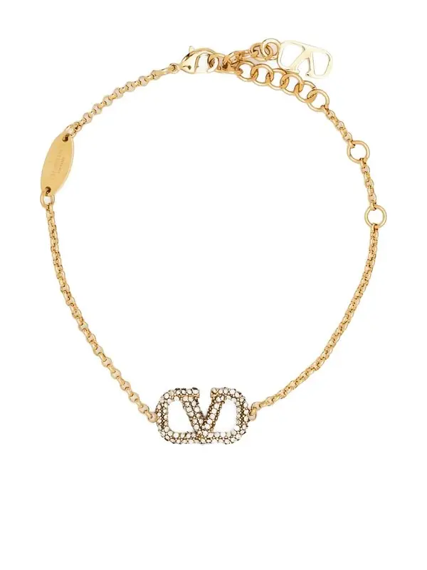 Valentino Garavani Vlogo Signature Bracelet In Metal And Swarovski Crystals - Yellow