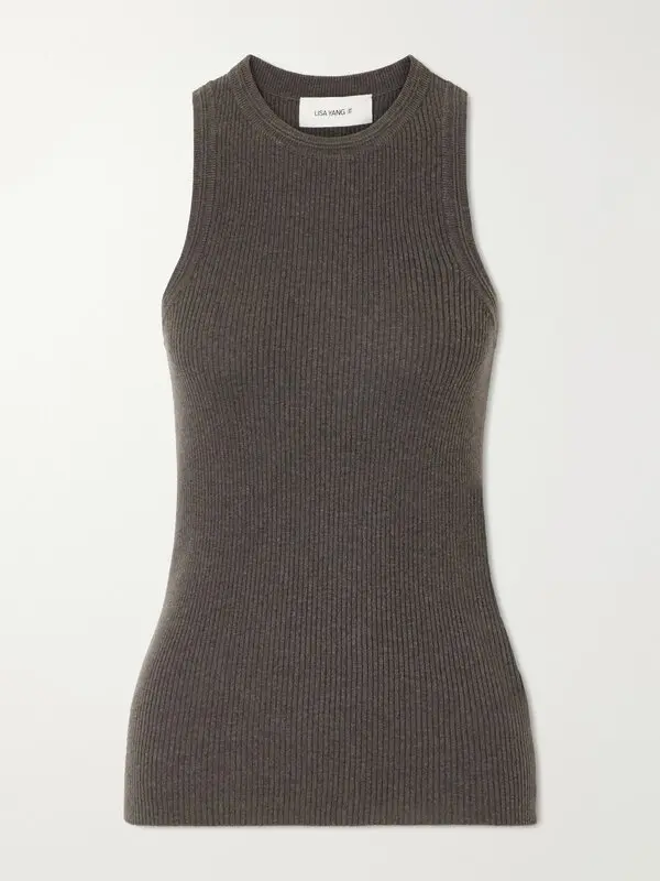 LISA YANG Amya Ribbed Cotton And Cashmere-blend Tank - Brown