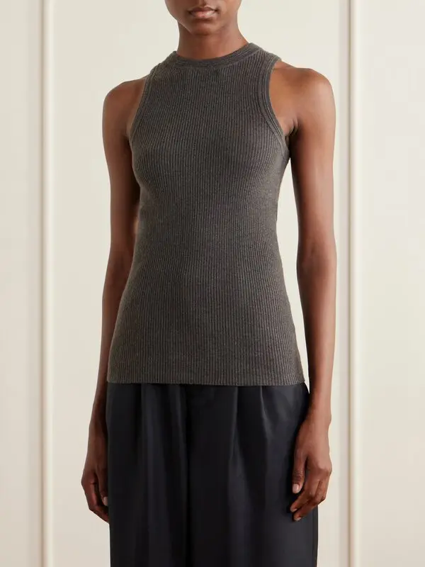 LISA YANG Amya Ribbed Cotton And Cashmere-blend Tank - Brown