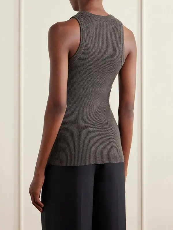 LISA YANG Amya Ribbed Cotton And Cashmere-blend Tank - Brown