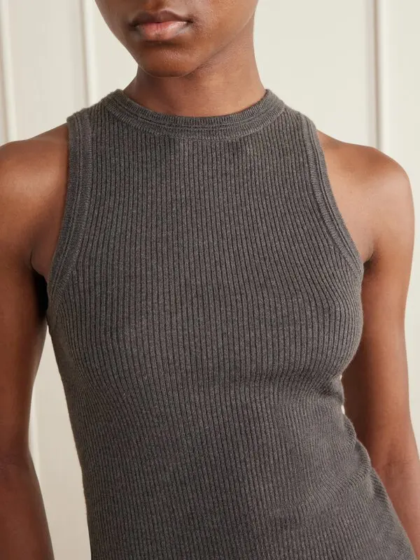 LISA YANG Amya Ribbed Cotton And Cashmere-blend Tank - Brown