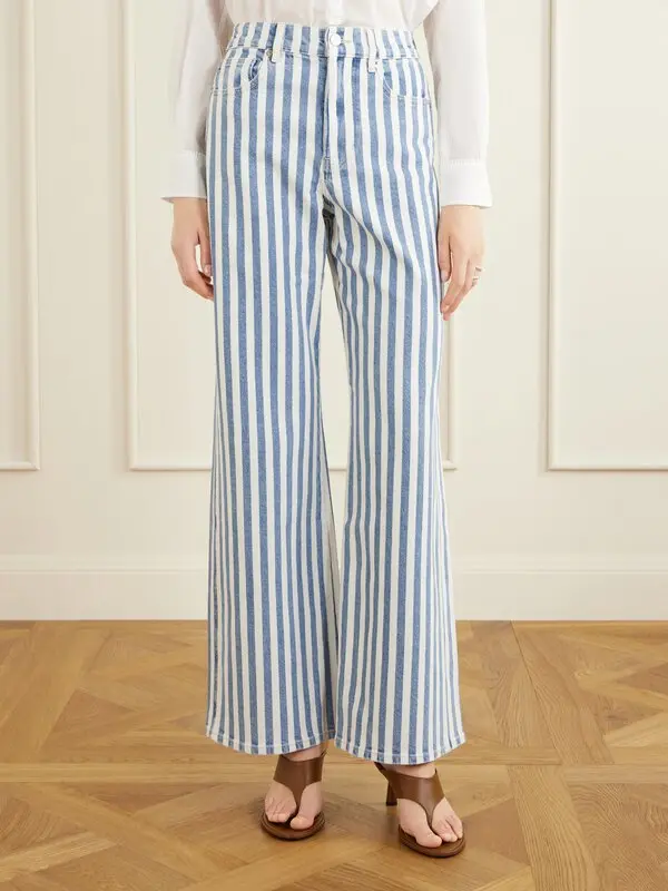 Veronica Beard Taylor Striped High-rise Wide-leg Jeans