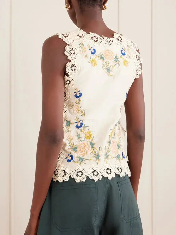 Sea Adonna Embroidered Crochet Tank - Neutrals