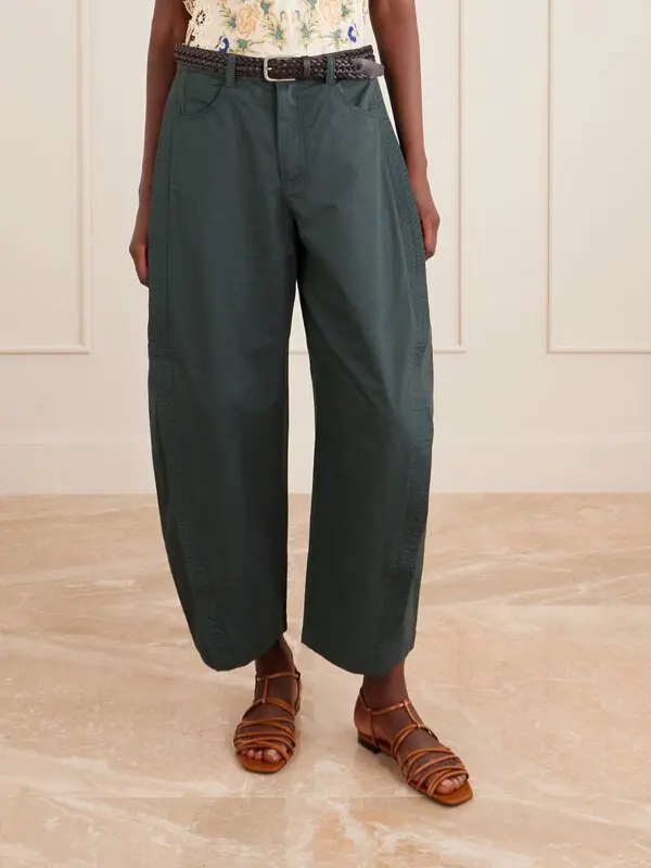 Sea Odessa Belted Cotton Wide-leg Pants - Green