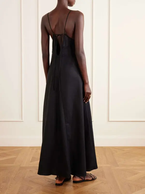 Another Tomorrow Knotted Paneled Linen Maxi Dress