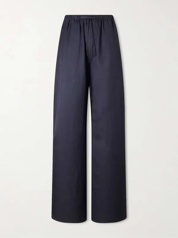 LESET Daniel Satin Wide-leg Pants - Navy