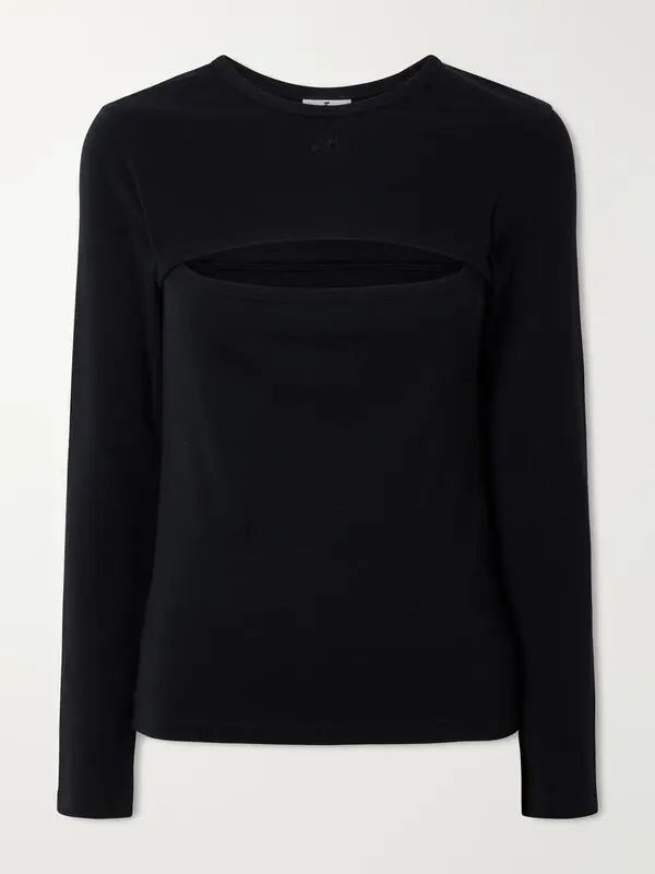 COURREGES Slash Logo-embroidered Cut-out Cotton Top