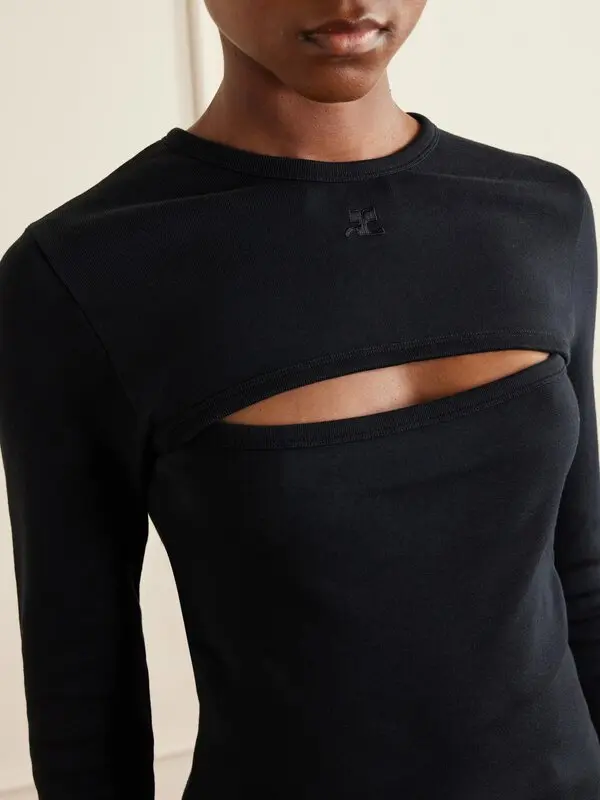 COURREGES Slash Logo-embroidered Cut-out Cotton Top