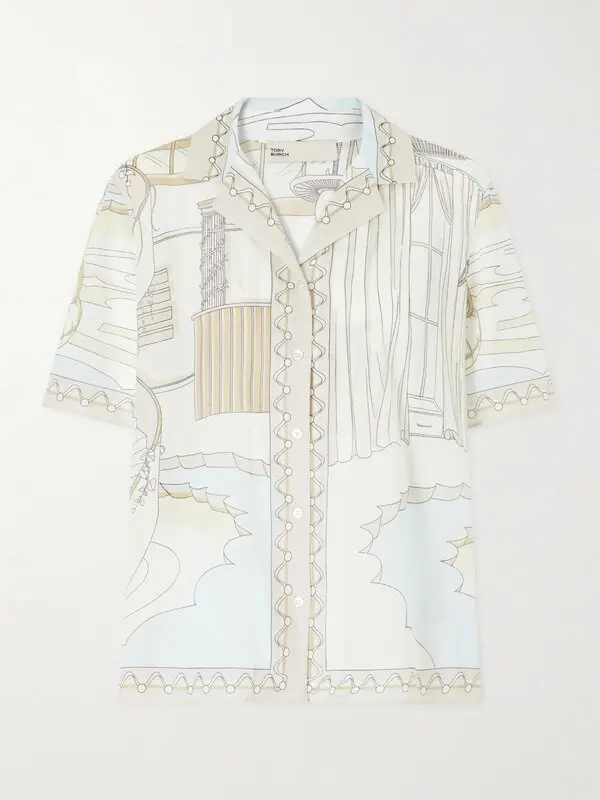 Tory Burch Printed Cotton-voile Shirt - Neutrals