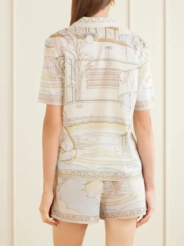 Tory Burch Printed Cotton-voile Shirt - Neutrals