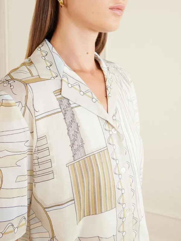 Tory Burch Printed Cotton-voile Shirt - Neutrals