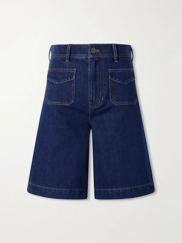 Veronica Beard Carter Cotton And Silk-blend Denim Shorts - Blue
