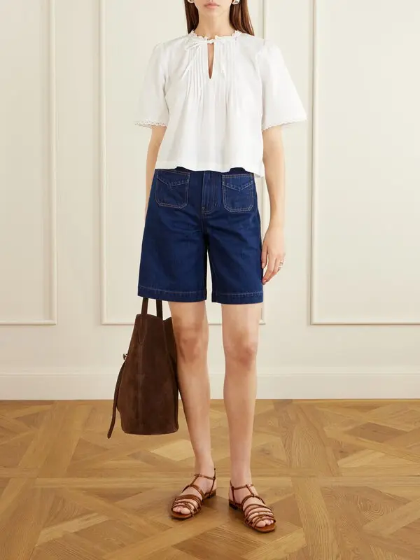 Veronica Beard Carter Cotton And Silk-blend Denim Shorts - Blue