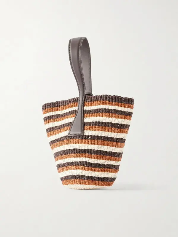 LIFFNER Leather-trimmed Striped Sisal Tote