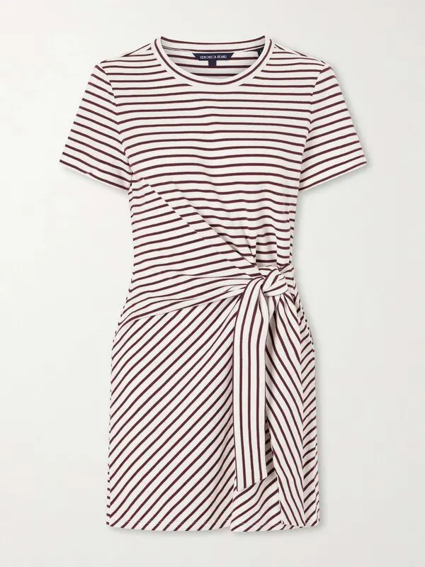 Veronica Beard Elvaris Striped Knotted Jersey Mini Dress - Ecru