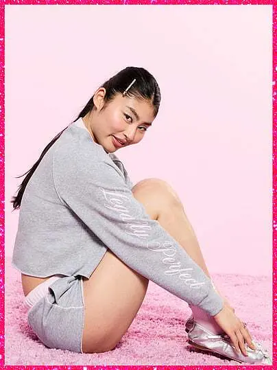 Pink Elle Campus Fleece™ Cropped Crew Sweatshirt - Grey