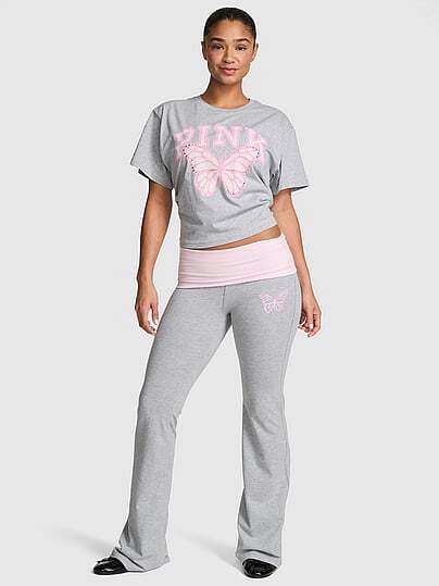 Pink Elle All-day Cotton™ Foldover Flare Leggings - Grey