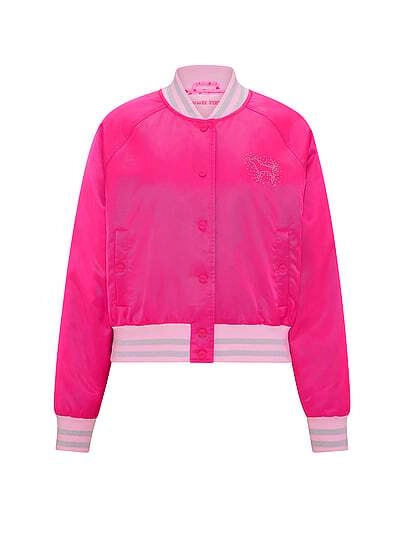 Pink Elle Satin Varsity Jacket - Pink