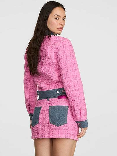 Pink Denim Tweed Mini Skirt - Print