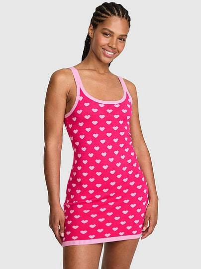 Pink Elle Knit Heart Mini Dress - Print