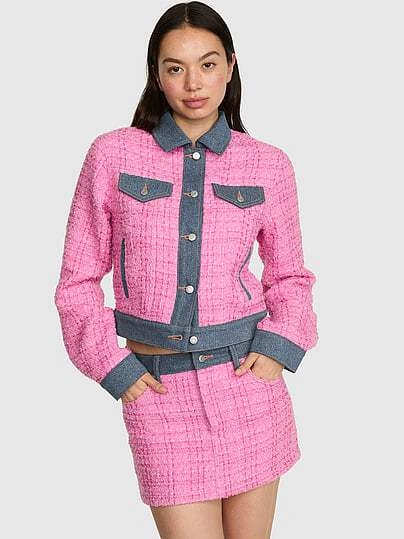 Pink Elle Denim Tweed Jacket - Print