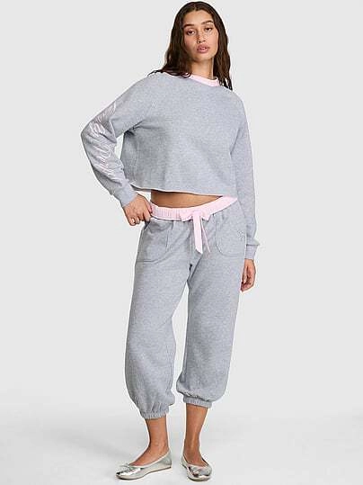 Pink Elle Campus Fleece Capri Sweatpants - Grey
