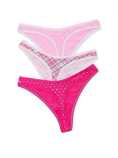 Pink Elle 3-pack Cotton Thong Panties - Print