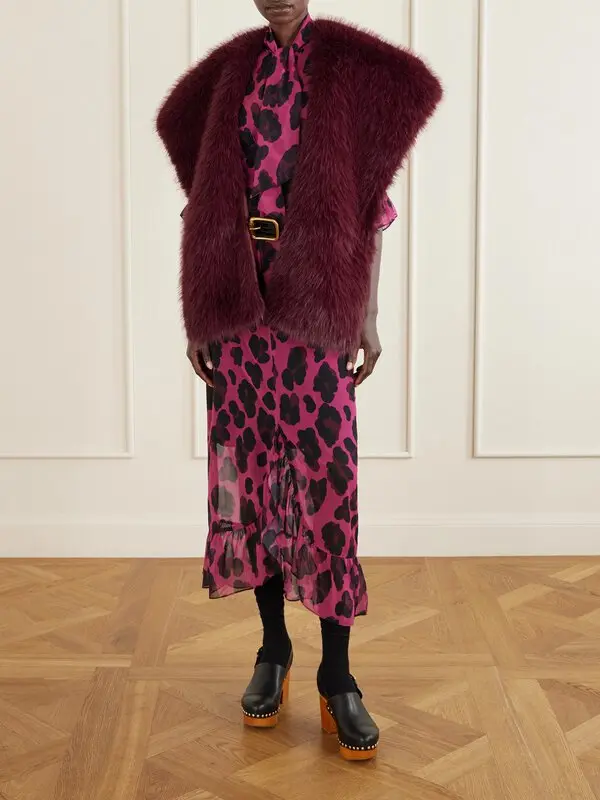 Anna Sui Tie-detailed Animal-print Voile Midi Dress - Pink