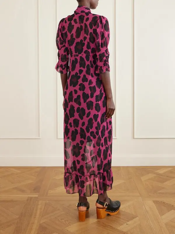 Anna Sui Tie-detailed Animal-print Voile Midi Dress - Pink