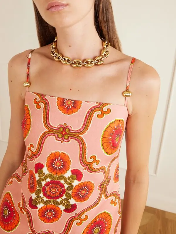 Cara Cara Valencia Printed Fringed Linen Mini Dress