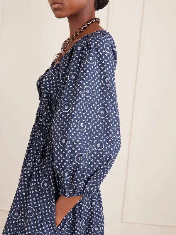 Matteau Shirred Paisley-print Organic Cotton Midi Dress - Blue