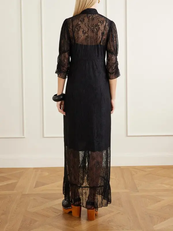 Anna Sui Tie-detailed Ruffled Lace Midi Dress