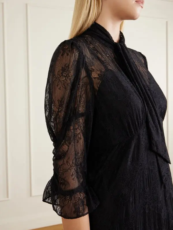 Anna Sui Tie-detailed Ruffled Lace Midi Dress