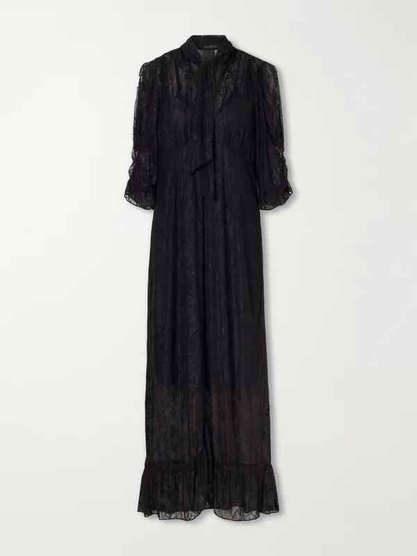 Anna Sui Tie-detailed Ruffled Lace Midi Dress - Black