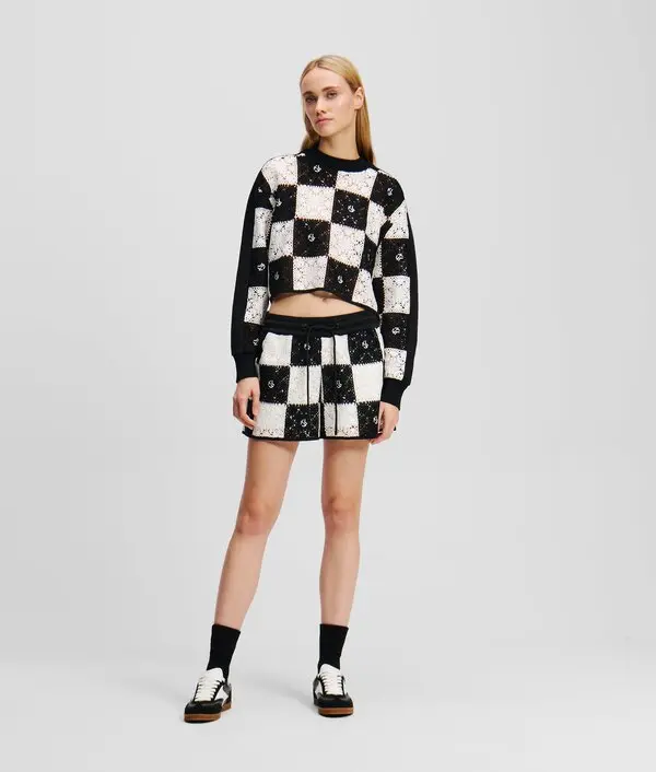 KL JEANS Jeans Crochet Checkerboard Shorts - Black/white