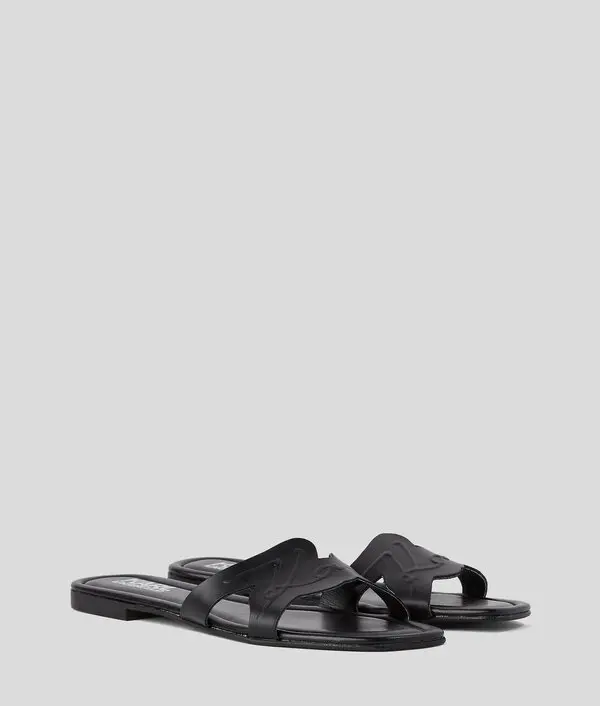 Karl Lagerfeld Brio Signature Cut-out Flat Sandals - Black