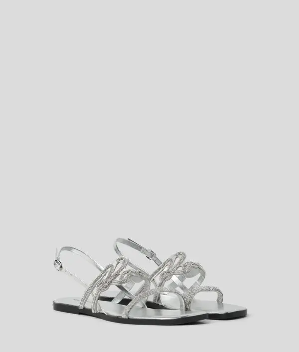 Karl Lagerfeld Signature Olympia Flat Sandals - Silver