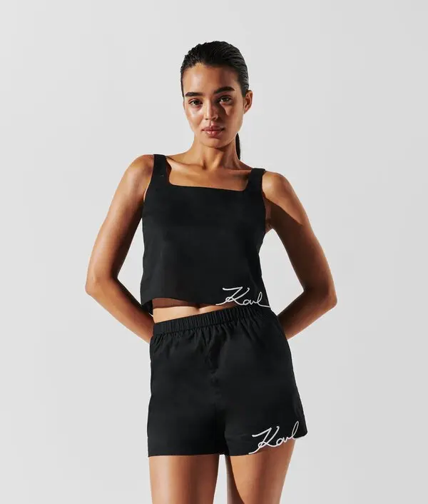 Karl Lagerfeld Cotton Beach Crop Top With Signature Embroidery - Black