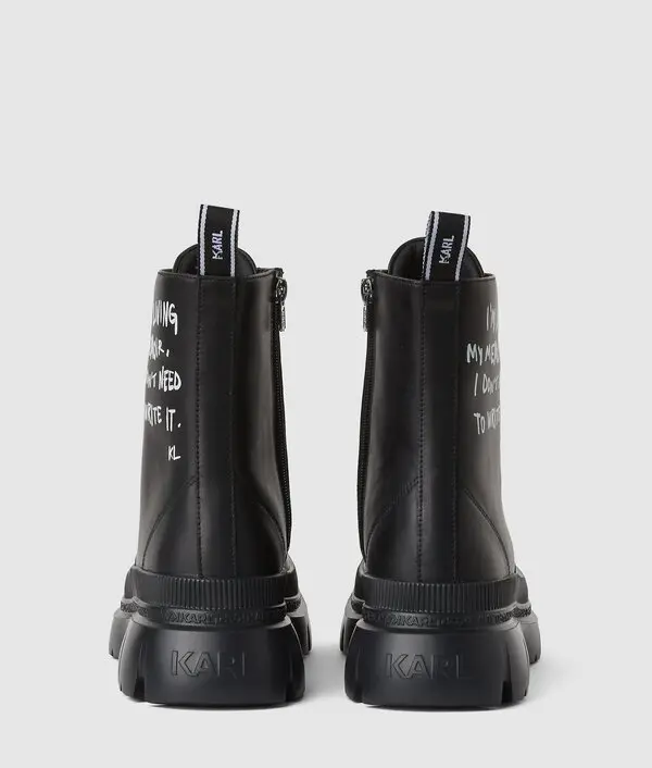 KL JEANS Jeans Lace-up Leather Combat Boots With Quote Embellishment