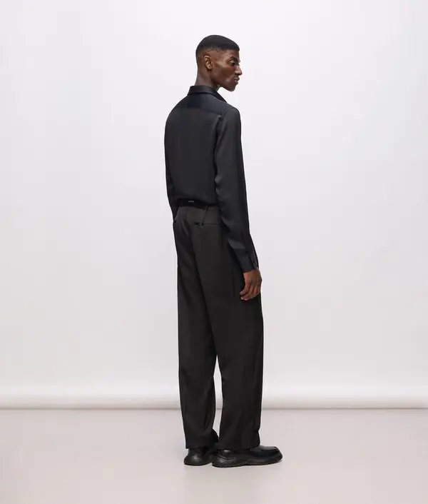 Karl Lagerfeld Studio Satin Detail Wool Blend Pants