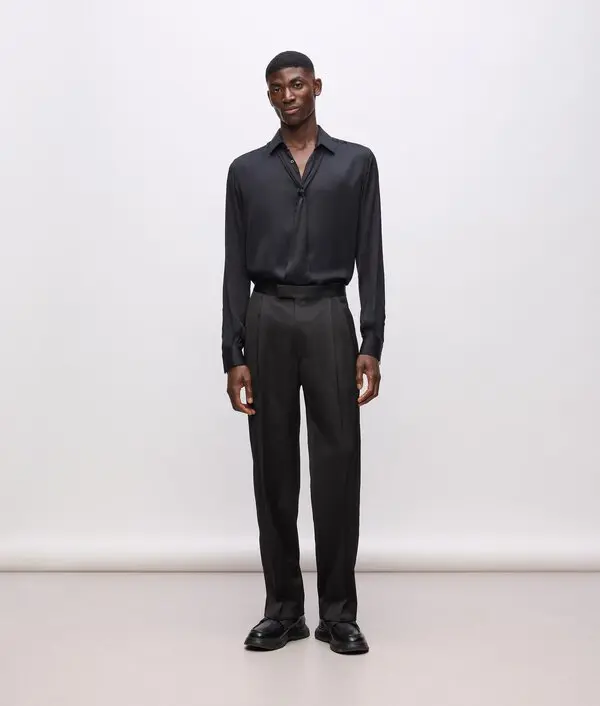 Karl Lagerfeld Studio Satin Detail Wool Blend Pants - Black
