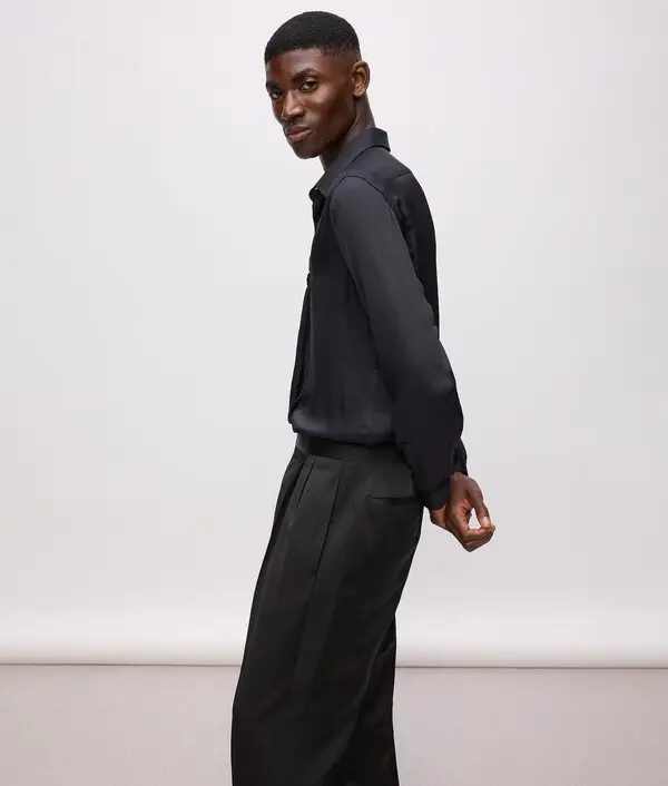 Karl Lagerfeld Studio Satin Detail Wool Blend Pants