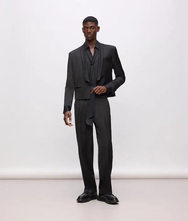 Karl Lagerfeld Studio Satin Detail Wool Blend Pants
