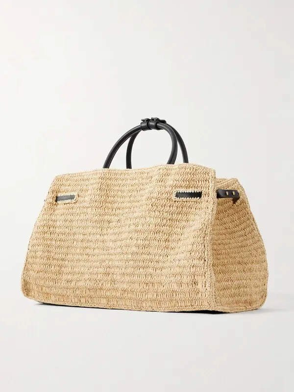 DEMELLIER Hudson Leather-trimmed Raffia Tote