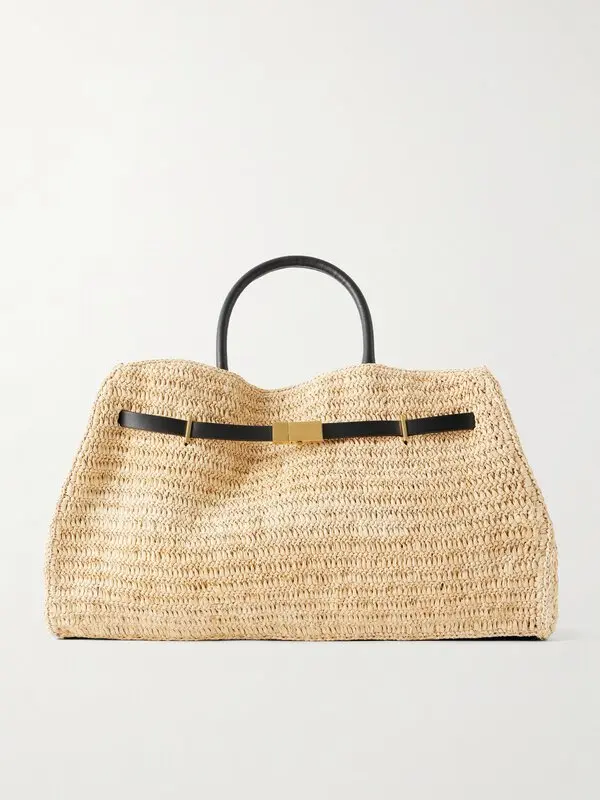 DEMELLIER Raffia Tote With Leather Trim - Neutrals