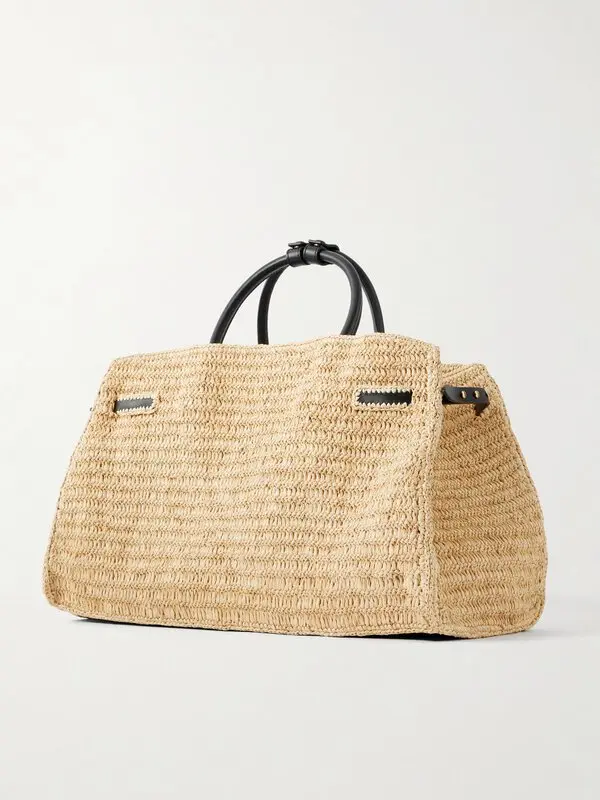 DEMELLIER Raffia Tote With Leather Trim