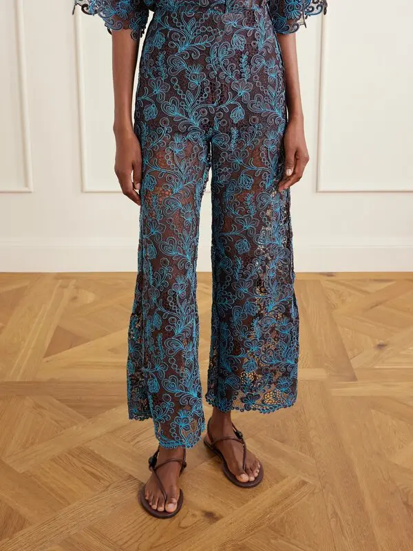 ALEMAIS Francine Lace Wide-leg Pants - Brown