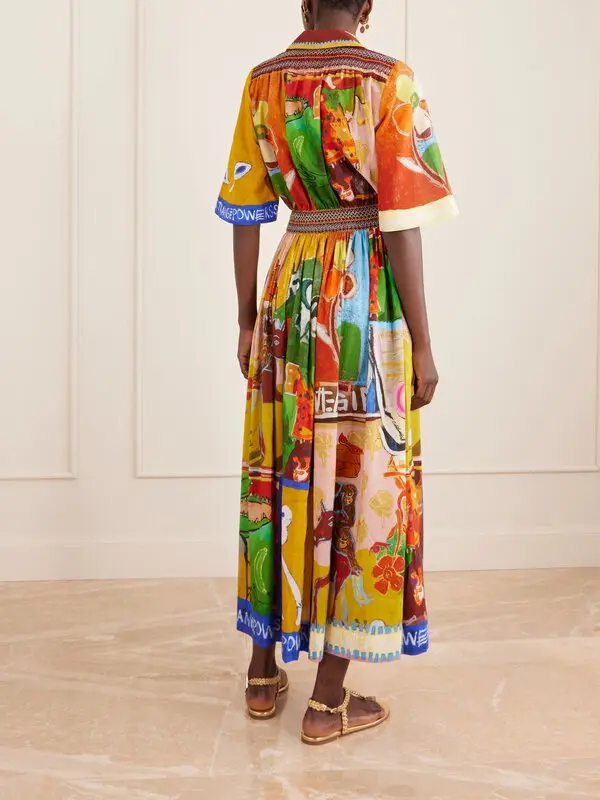 ALEMAIS Mlak Shirred Pleated Printed Cotton And Silk-blend Voile Midi Dress - Multi
