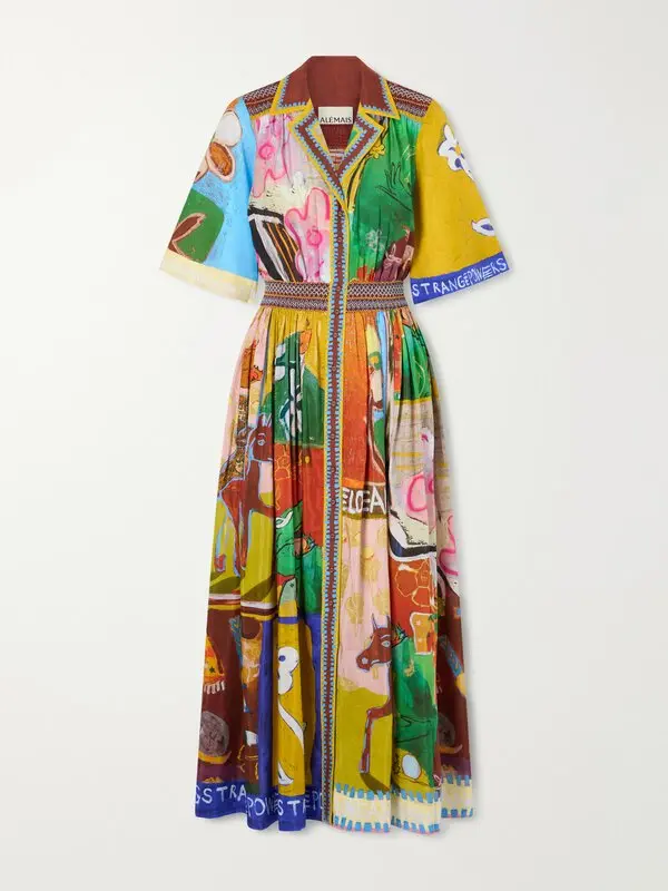 ALEMAIS Mlak Shirred Pleated Printed Cotton And Silk-blend Voile Midi Dress - Multi